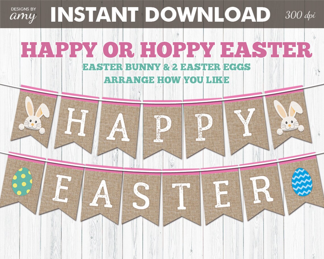 Happy Easter Printable Banner Hoppy Easter Easter - Etsy