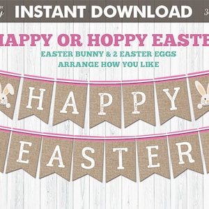 Happy Easter Printable Banner, Hoppy Easter, Easter Decoration, Easter ...