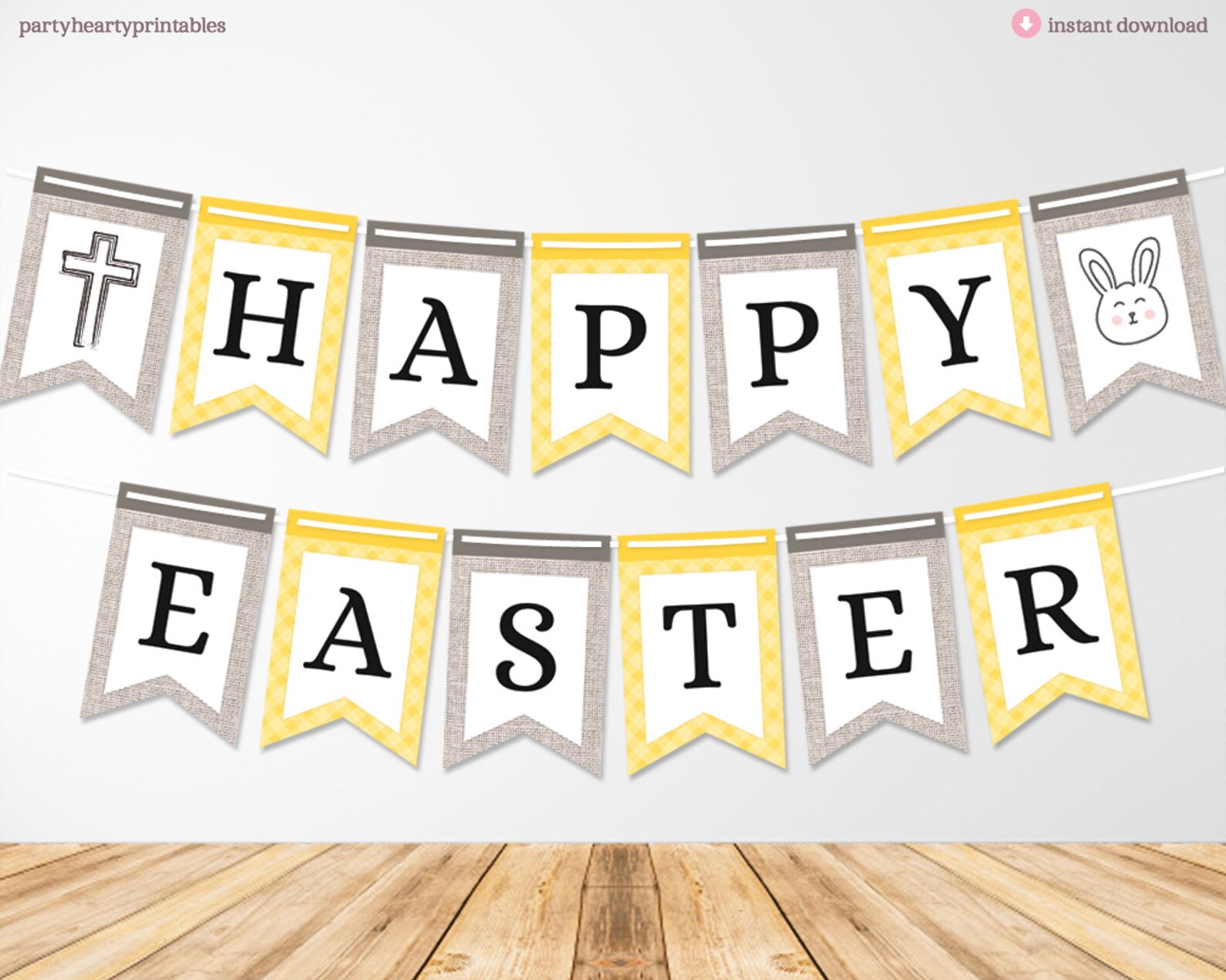Happy Easter Printable Banner for Religious Easter Dinner Party, Yellow ...