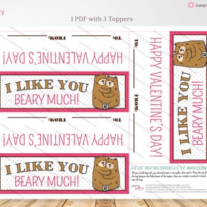 Printable Valentines Bag Topper for Snack & Treat Bags "i Like You ...