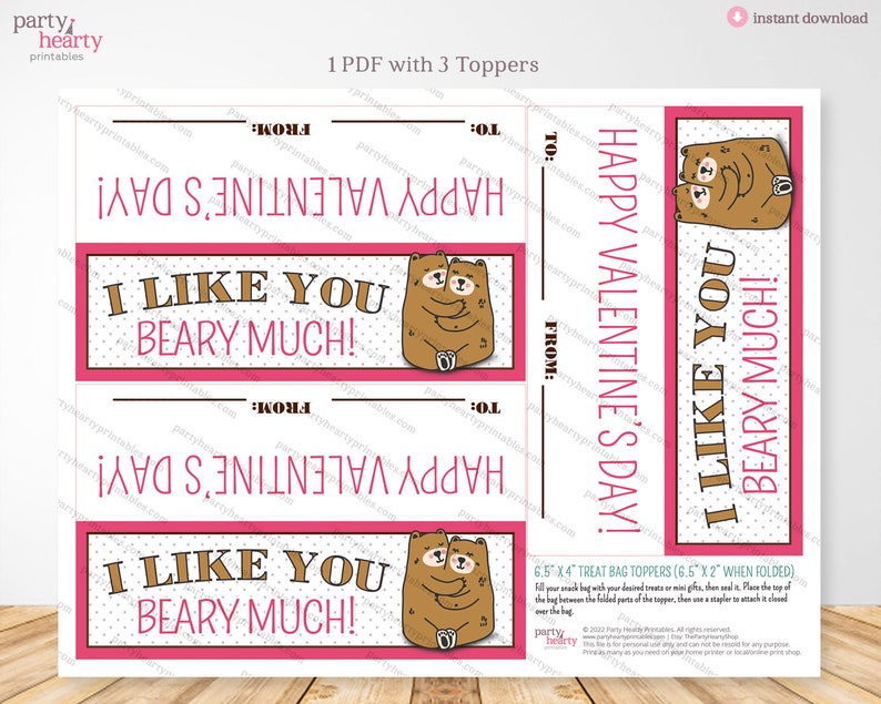 Printable Valentines Bag Topper for Snack & Treat Bags "i Like You ...