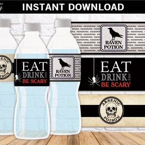Printable Gothic Halloween Water Bottle Labels for Halloween Party ...