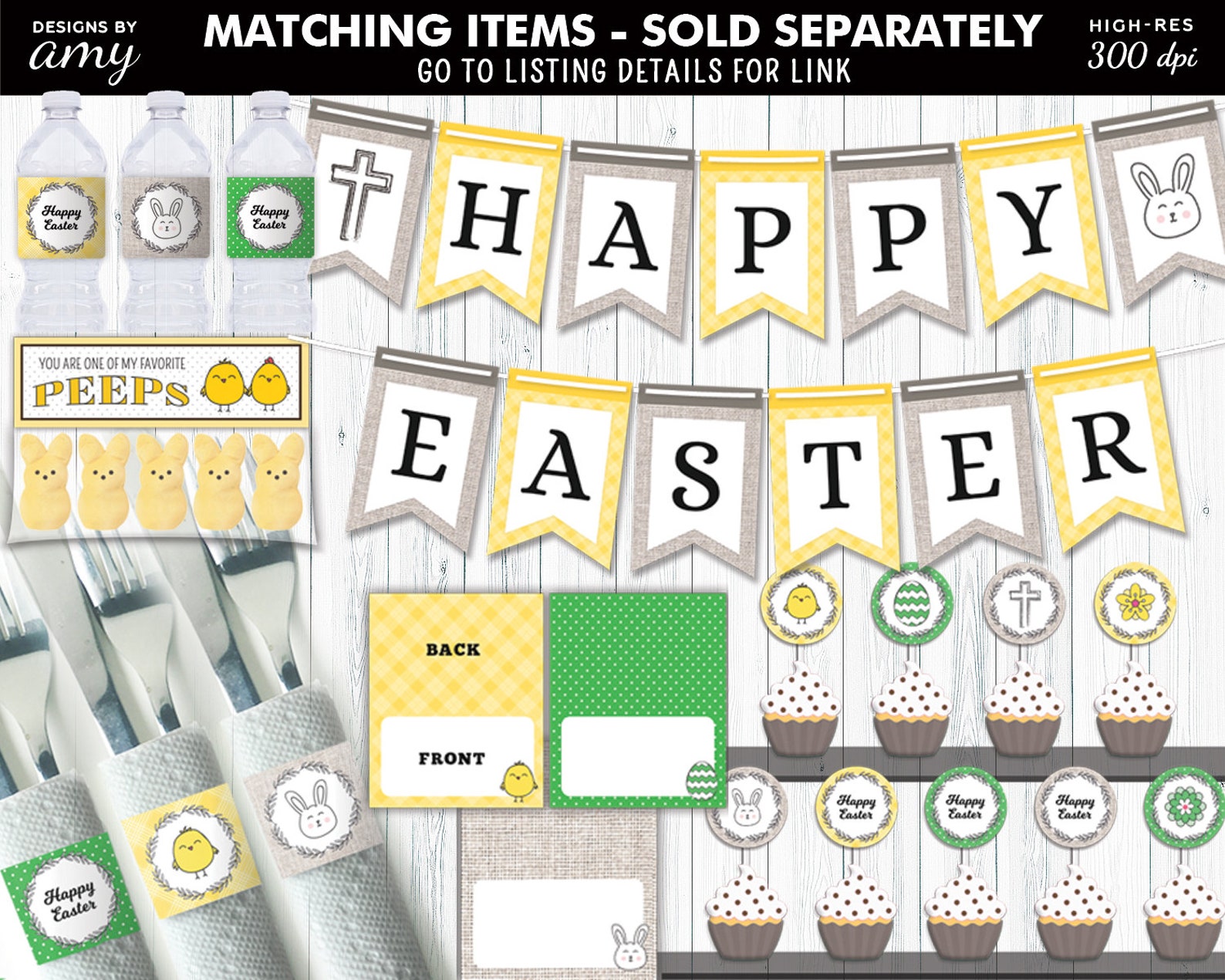 Happy Easter Printable Banner for Religious Easter Dinner Party, Yellow ...
