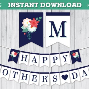 Printable Happy Mother's Day Banner, Digital Banner, Floral Banner ...