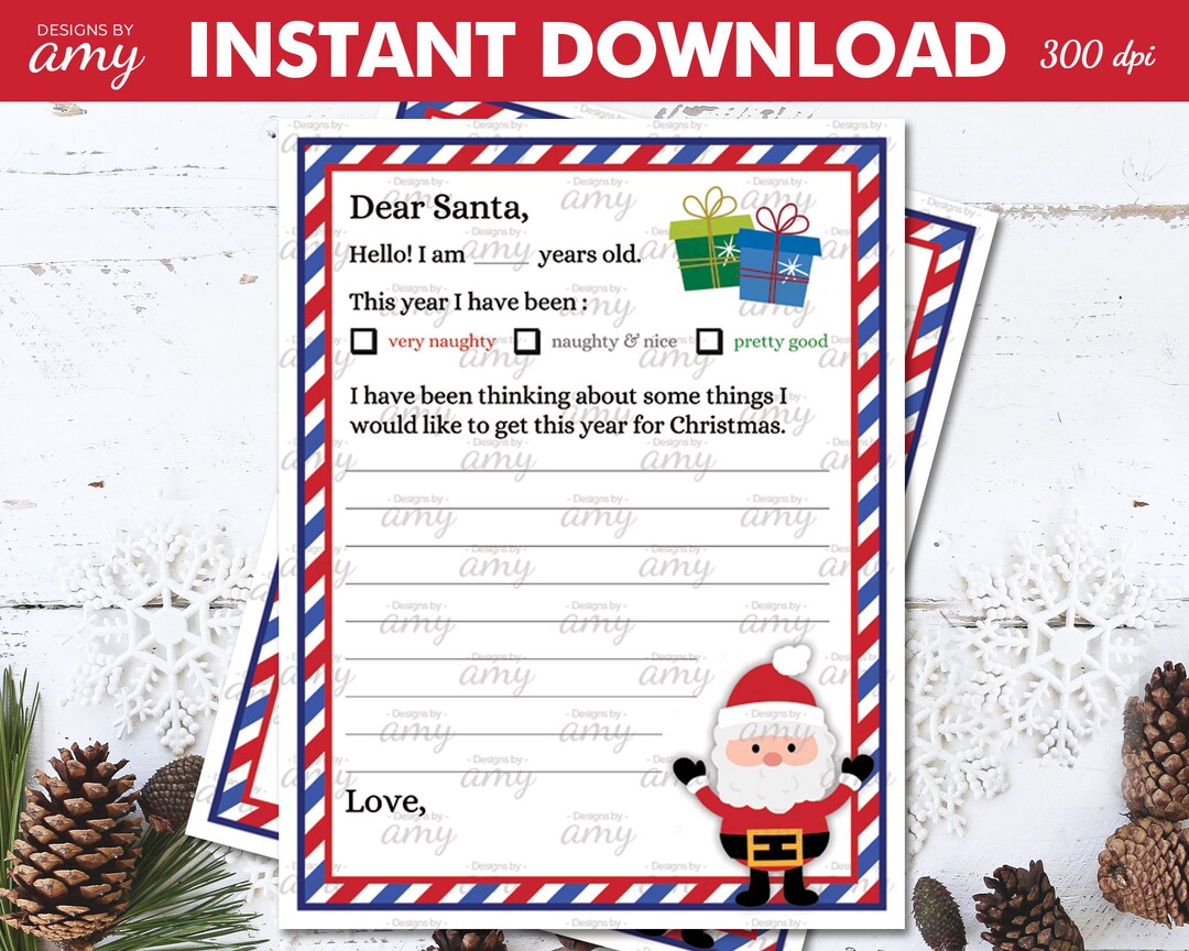 PRINTABLE Letter to Santa Claus Christmas Wish List, Dear Santa Letter ...