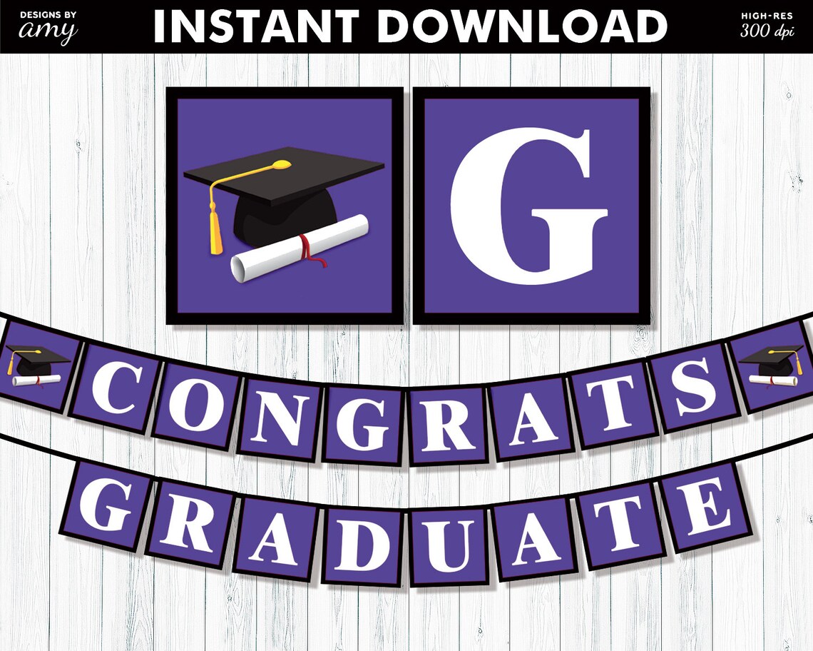 Printable Graduation Banner for Purple White Black High | Etsy