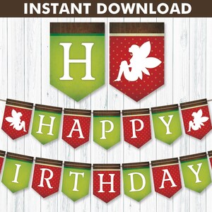 Printable Fairy Garden Birthday Banner Red & Green Enchanted | Etsy