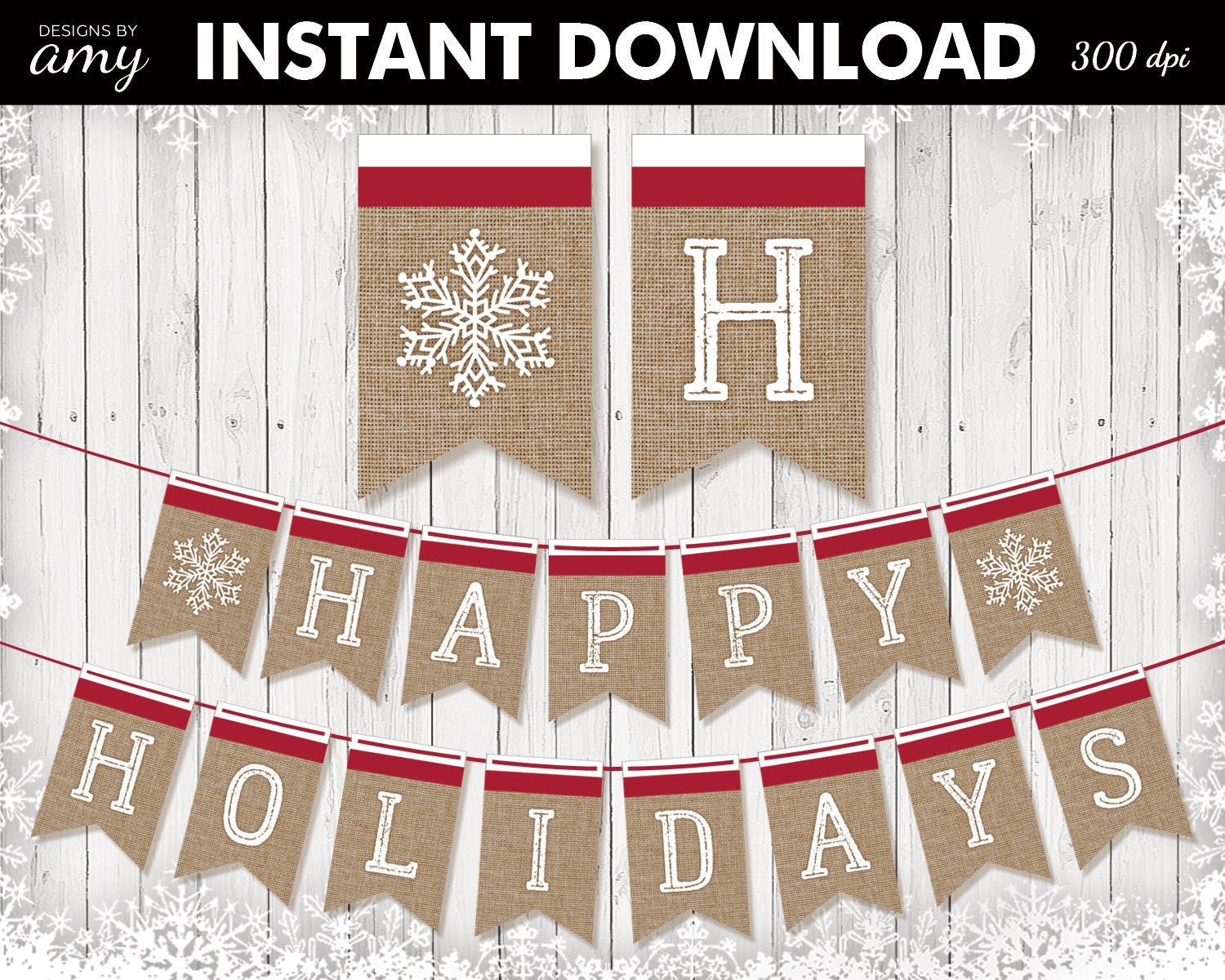 Printable Happy Holidays Banner Burlap Christmas Banner | Etsy