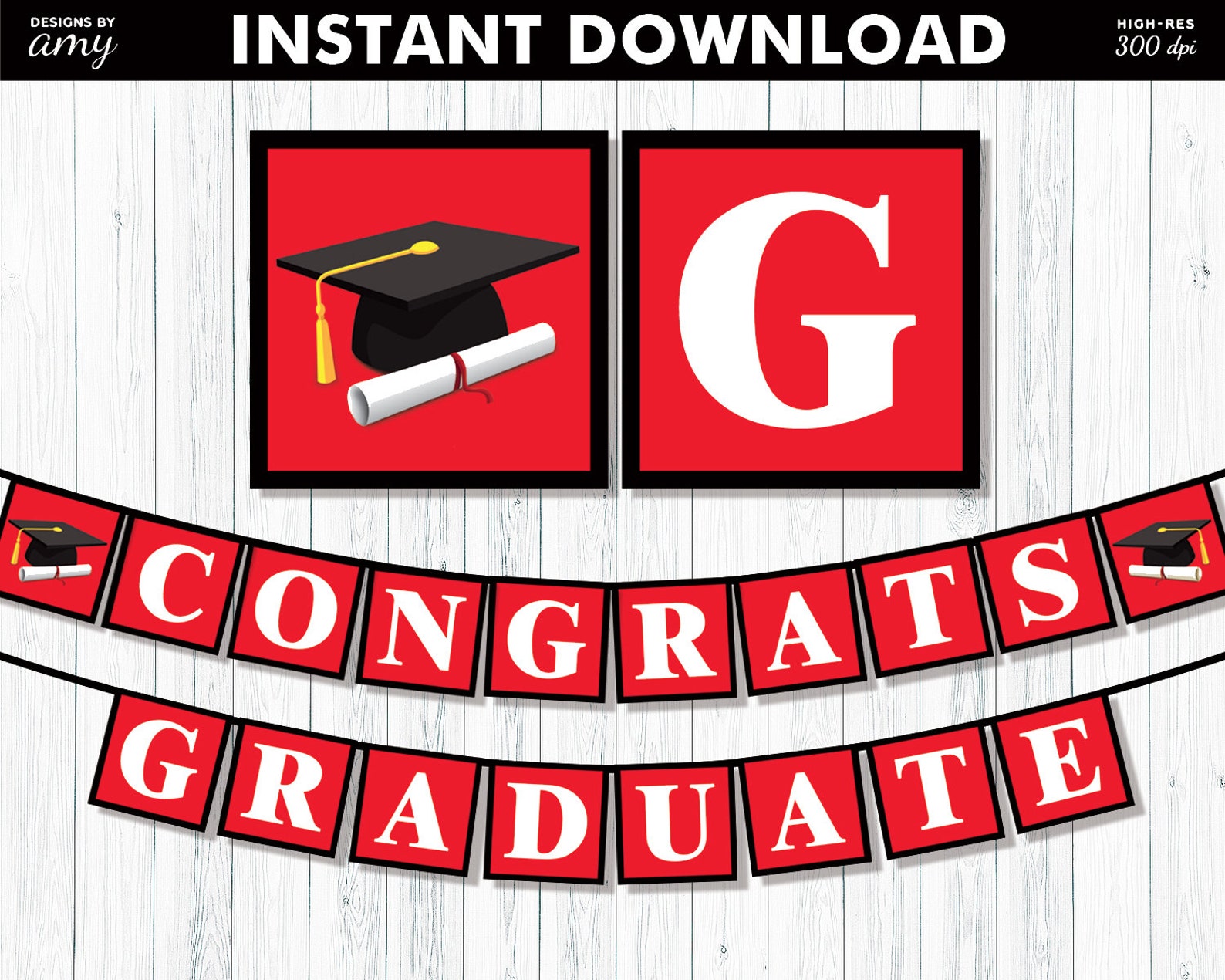 Printable Graduation Banner for Red, White, Black High School or ...