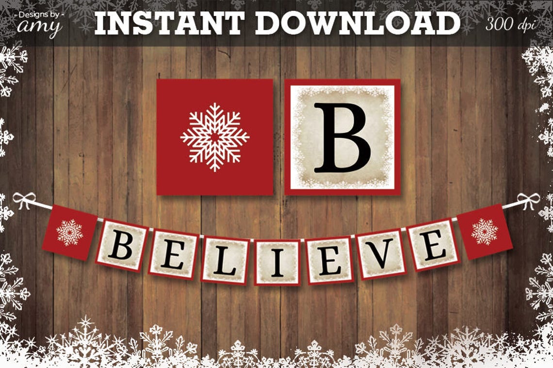 Printable Believe Christmas Banner Red & Beige Christmas - Etsy