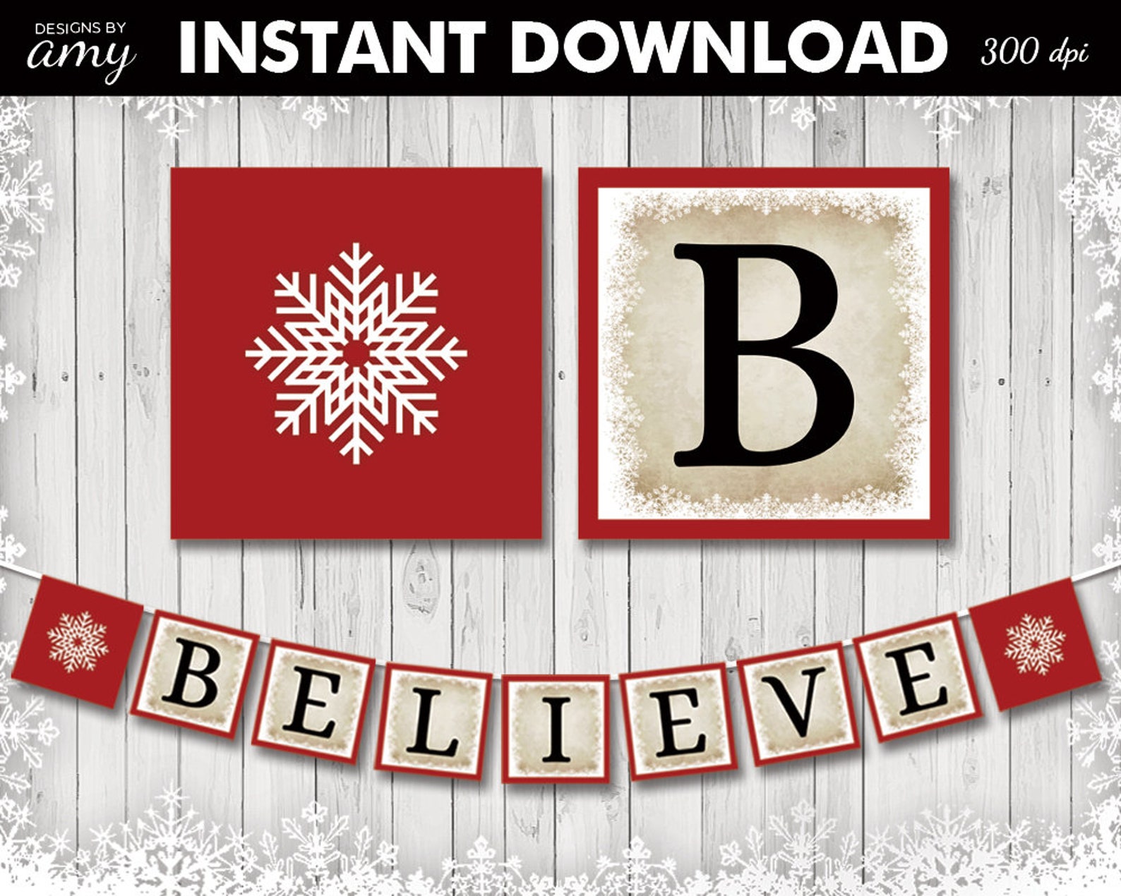 Printable Believe Christmas Banner Red & Beige Christmas - Etsy