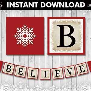Printable Believe Christmas Banner, Red & Beige Christmas, Christmas ...