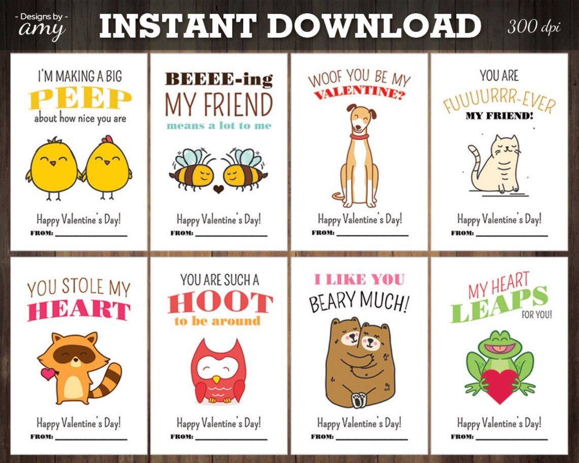 8 PRINTABLE Valentine's Day Cards for Children Classroom | Etsy