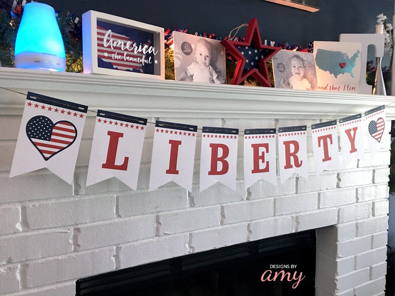 Printable 4th of July Liberty Banner With American Flag, Memorial Day ...