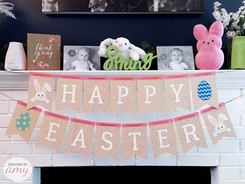 Happy Easter Printable Banner Hoppy Easter Easter | Etsy