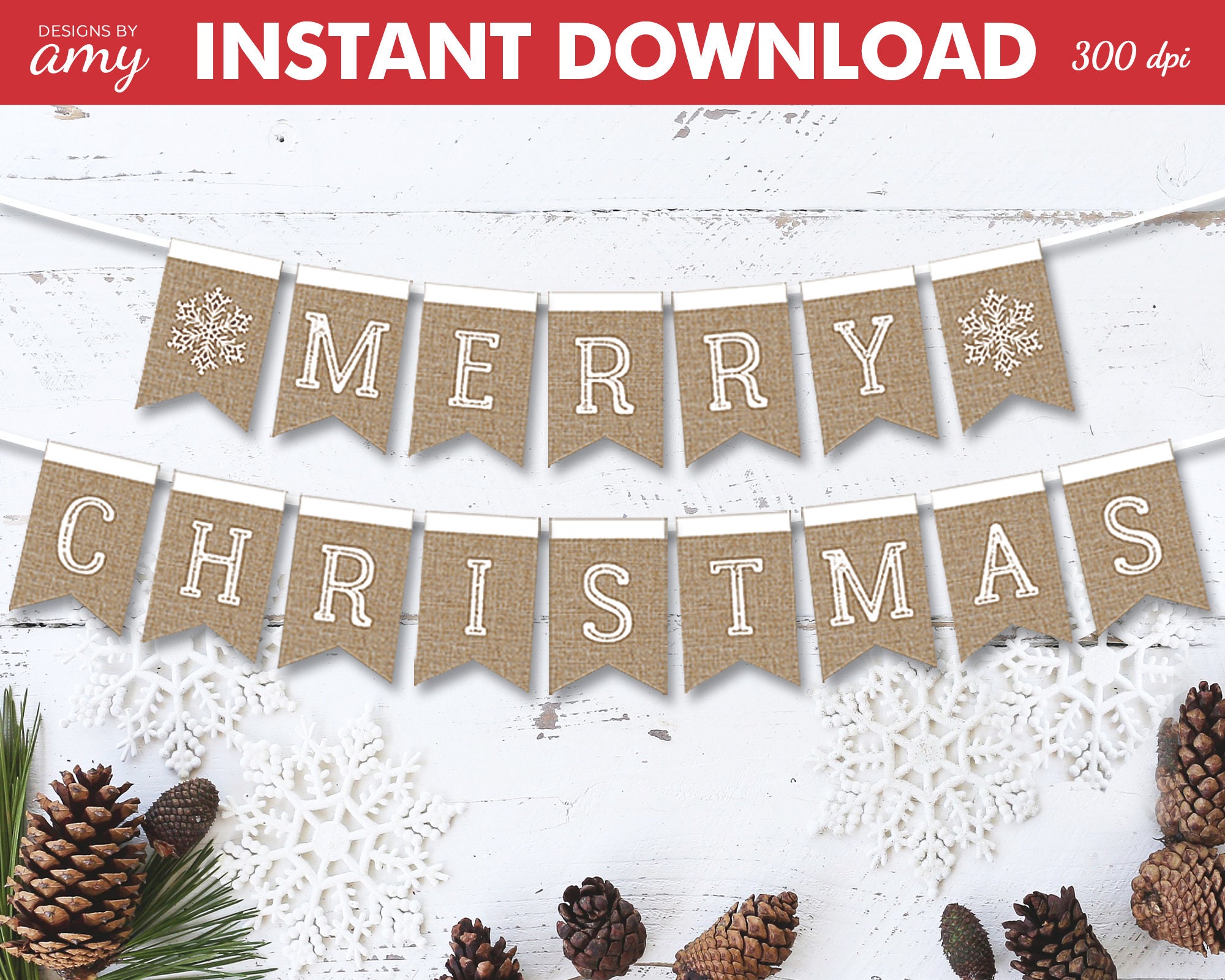 PRINTABLE Merry Christmas Banner Burlap Christmas Banner | Etsy