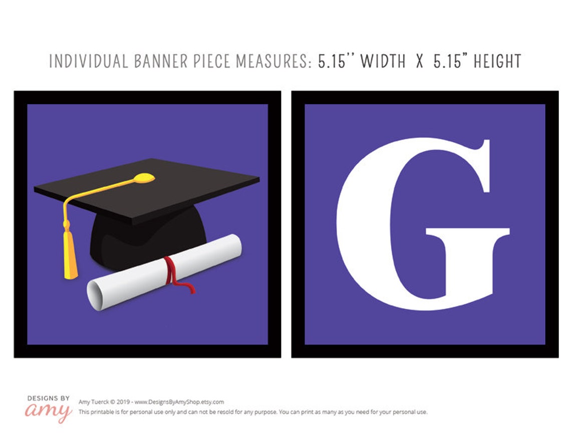 Printable Graduation Banner for Purple, White, Black High School or ...
