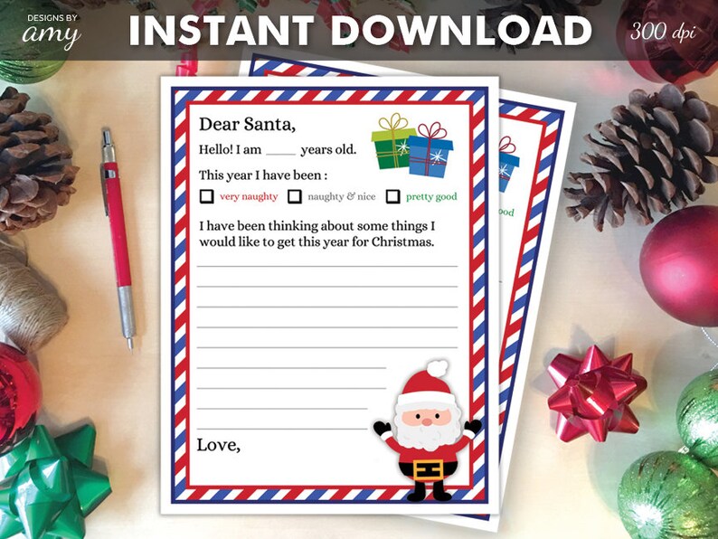 PRINTABLE Letter to Santa Claus Christmas Wish List, Dear Santa Letter ...