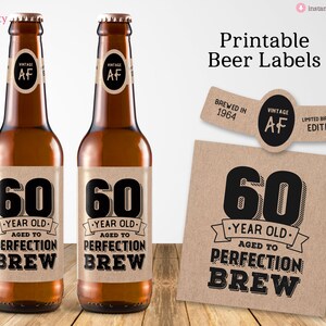 Printable 60th Birthday Beer Labels for 2024, Vintage 60th Birthday ...