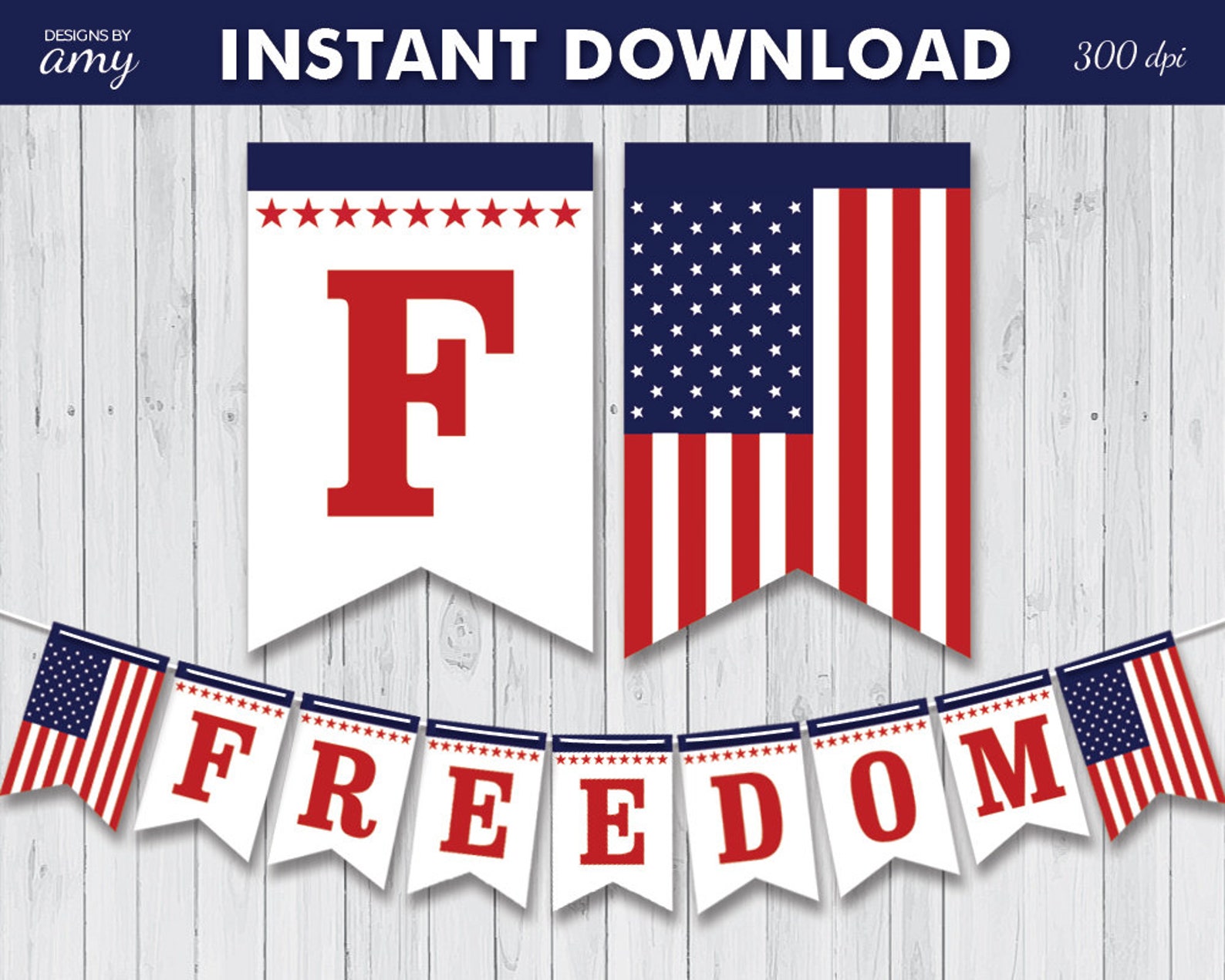 Printable 4th of July Freedom Banner American Flag, Memorial Day, Labor ...