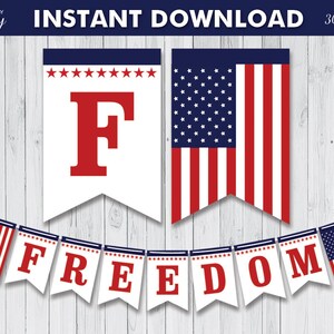 Printable 4th of July Freedom Banner American Flag, Memorial Day, Labor ...