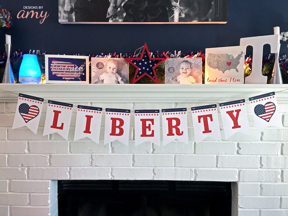 Printable 4th of July Liberty Banner With American Flag, Memorial Day ...