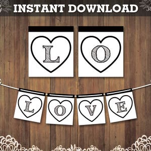 PRINTABLE Love Banner With Black Hearts & Black Letters, Valentines Day ...