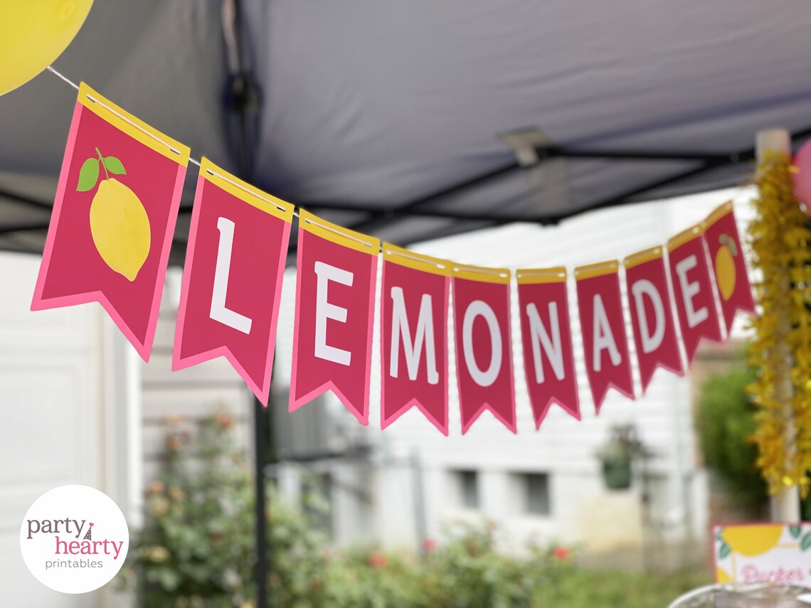 Printable Lemonade Stand Banner, Pink Lemonade Party Theme Decorations ...