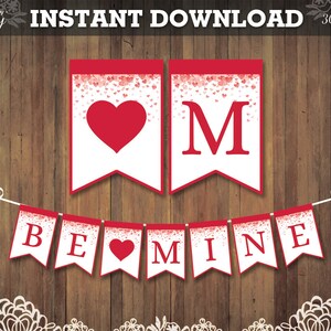 PRINTABLE "be Mine" Banner With Red Letter & Hearts, Valentines Party ...