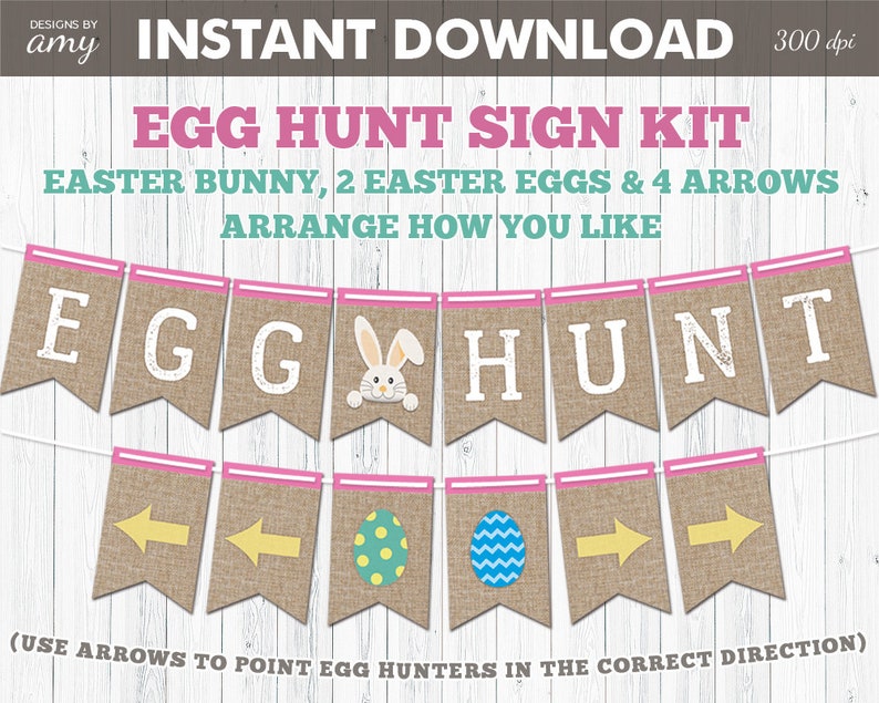 Printable Easter Banner Kit for Egg Hunt Signage With Bunny | Etsy