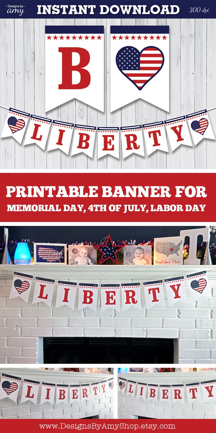 Printable 4th of July Liberty Banner With American Flag - Etsy