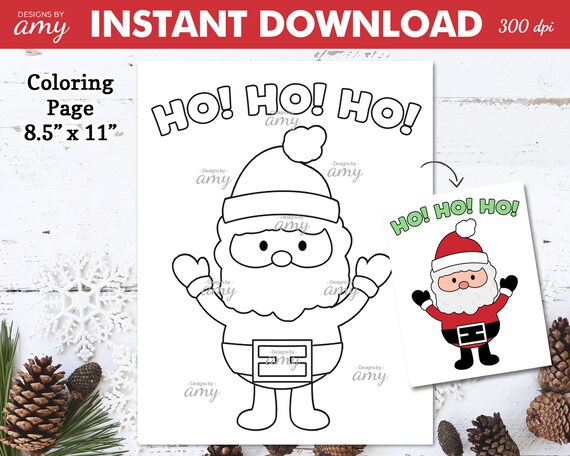 PRINTABLE Christmas Kids Coloring Page of Santa ho Ho - Etsy
