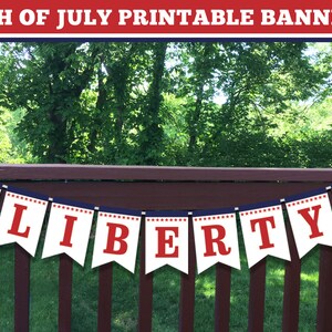 Printable 4th of July Liberty Banner With American Flag, Memorial Day ...