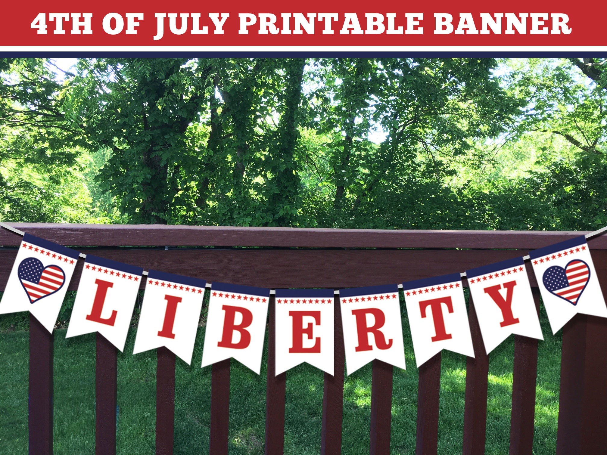 Printable 4th of July Liberty Banner With American Flag, Memorial Day ...