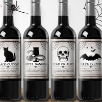 Spooky Halloween Wine Label,vintage Skeleton Bottle Sticker ,gothic ...