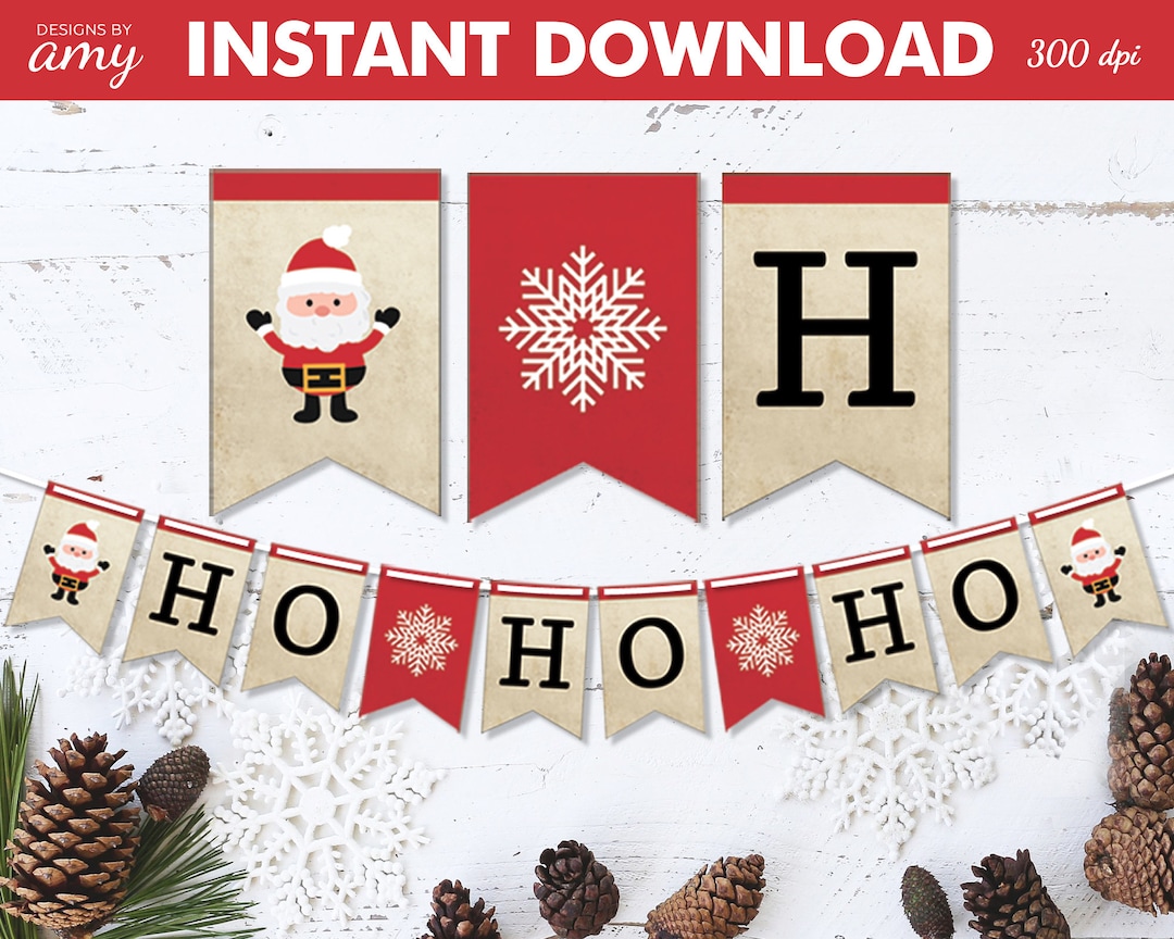 PRINTABLE Christmas Santa Banner Ho Ho Ho, Christmas Decorations ...