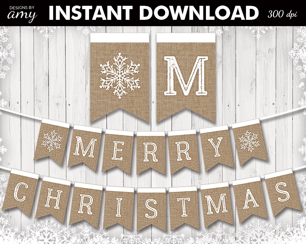 PRINTABLE Merry Christmas Banner Burlap Christmas Banner | Etsy