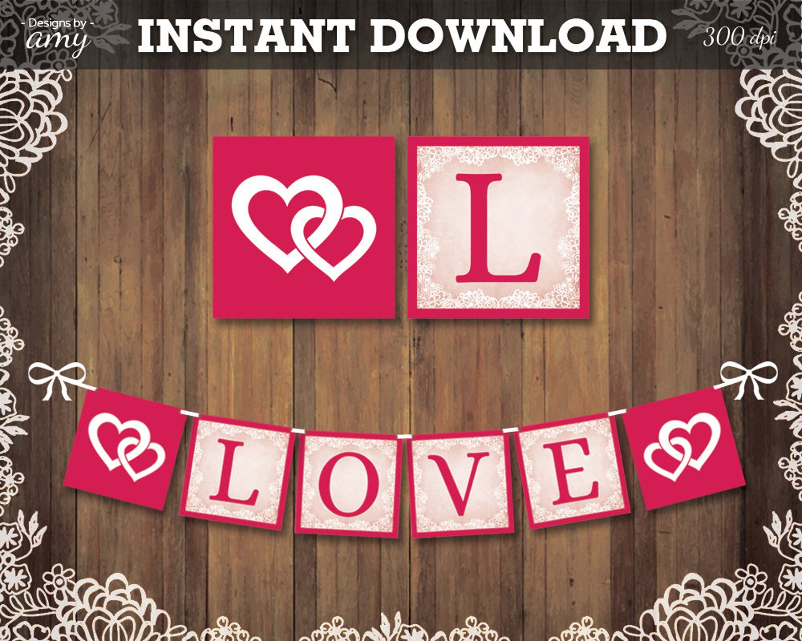 PRINTABLE Love Valentines Day Banner With Dark Hot Pink - Etsy