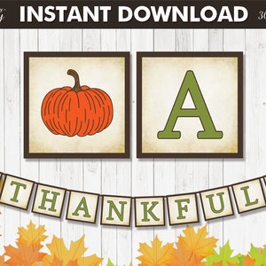 PRINTABLE Rustic Farmhouse Thankful Banner for Thanksgiving - Etsy