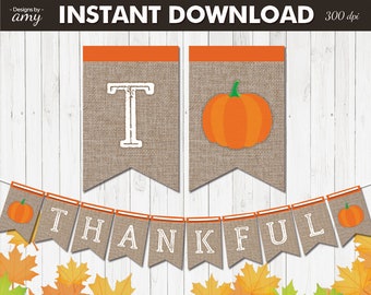 PRINTABLE Rustic Farmhouse Thankful Banner for Thanksgiving | Etsy