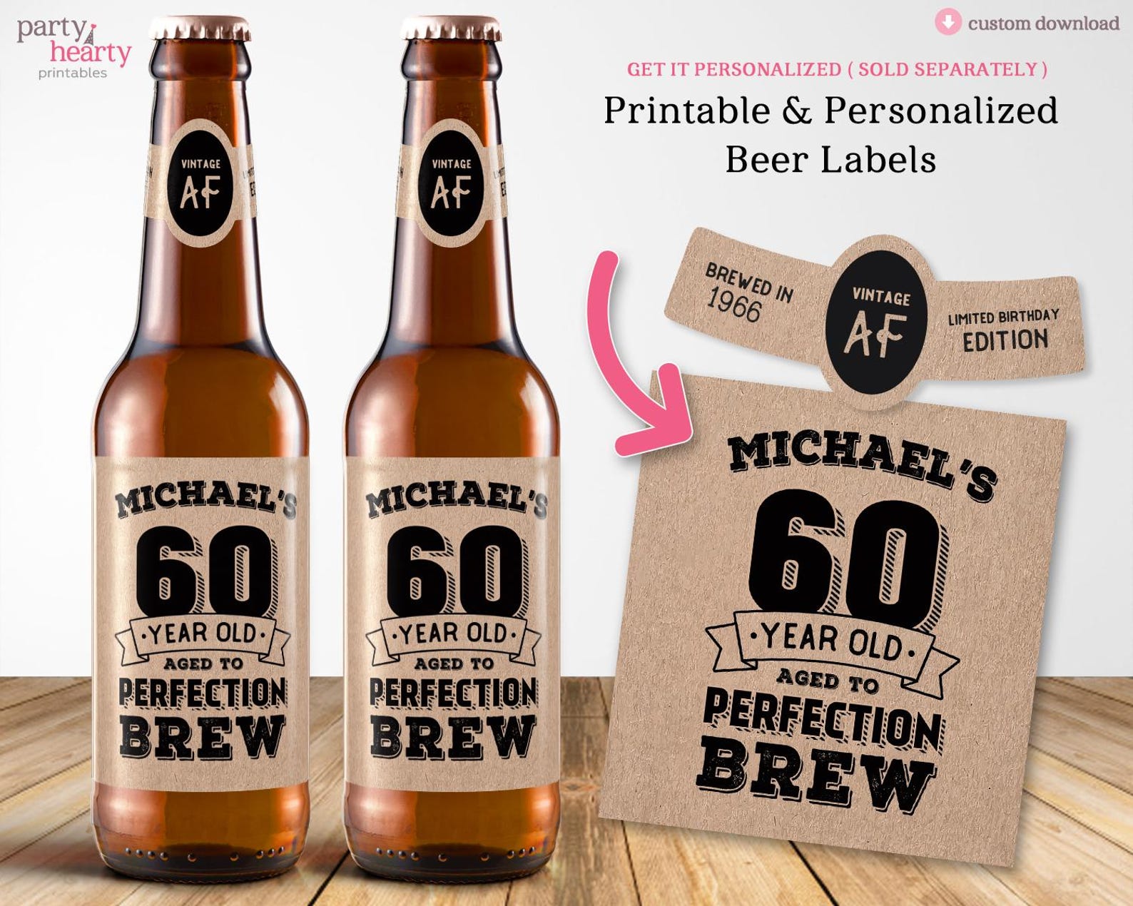 Printable 60th Birthday Beer Labels for 2026, Vintage 60th Birthday ...