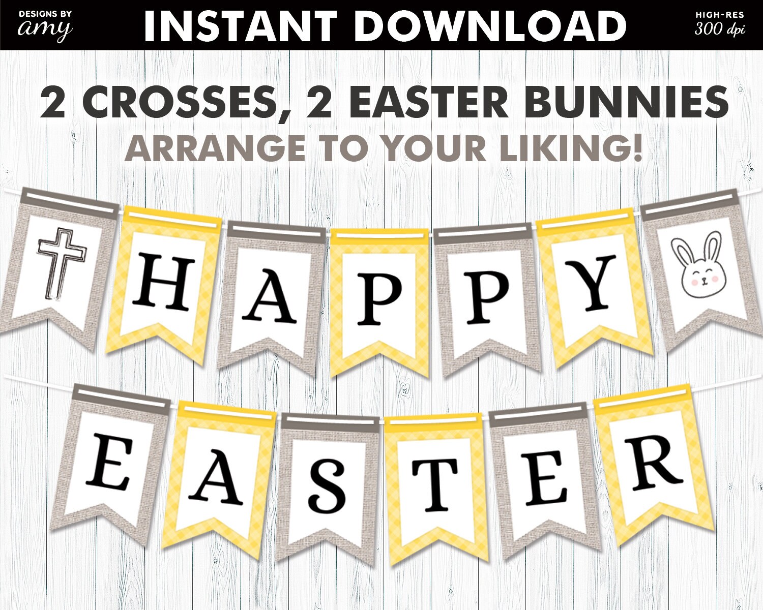 Happy Easter Printable Banner for Religious Easter Dinner Party, Yellow ...