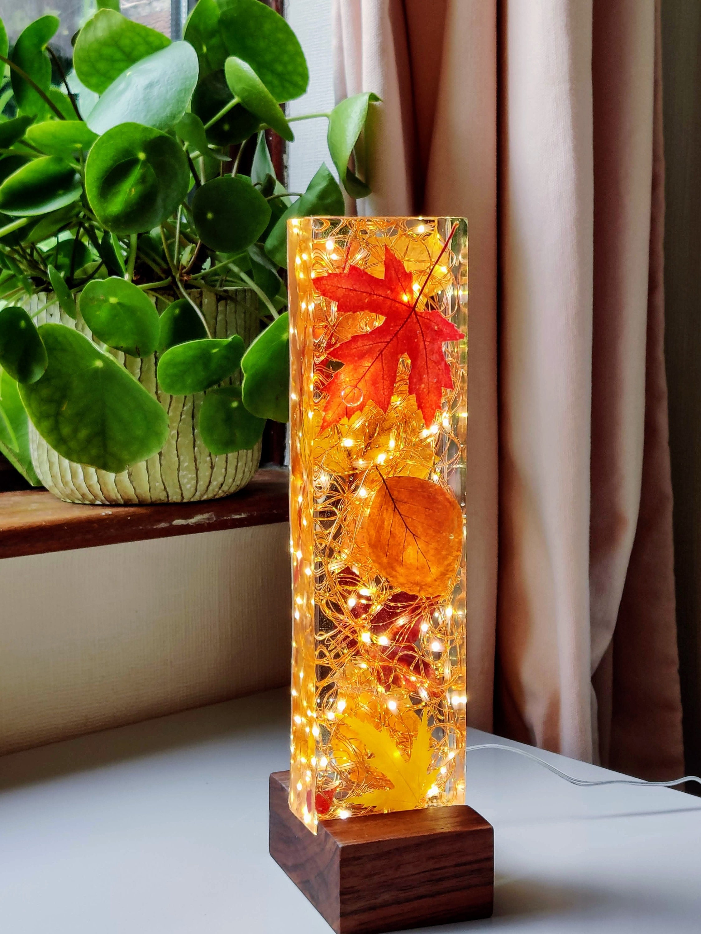 Autumn Leaf Resin Lamp With Walnut Base Fall Decor Pressed - Etsy UK