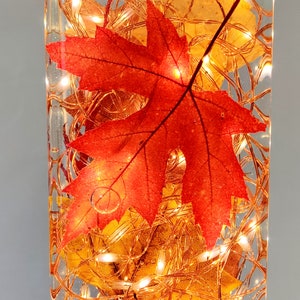 Autumn leaf resin lamp with walnut base one of a kind | Etsy