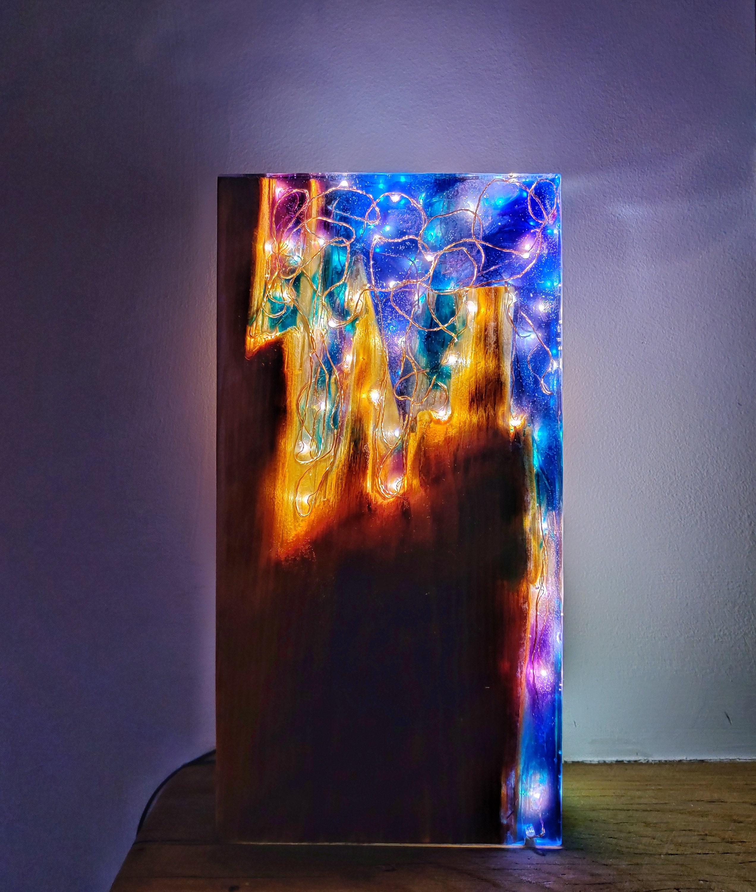 Galaxy Resin Light Sculpture Reclaimed Wood Lighting | Etsy