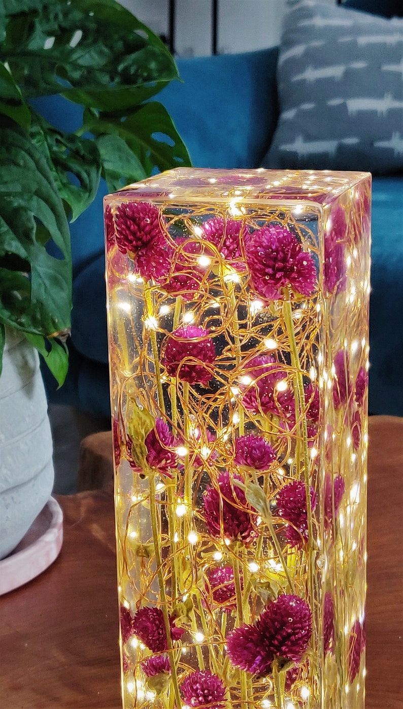 Globe Amaranth Light Sculpture Real Flower Lamp Resin Lamp - Etsy