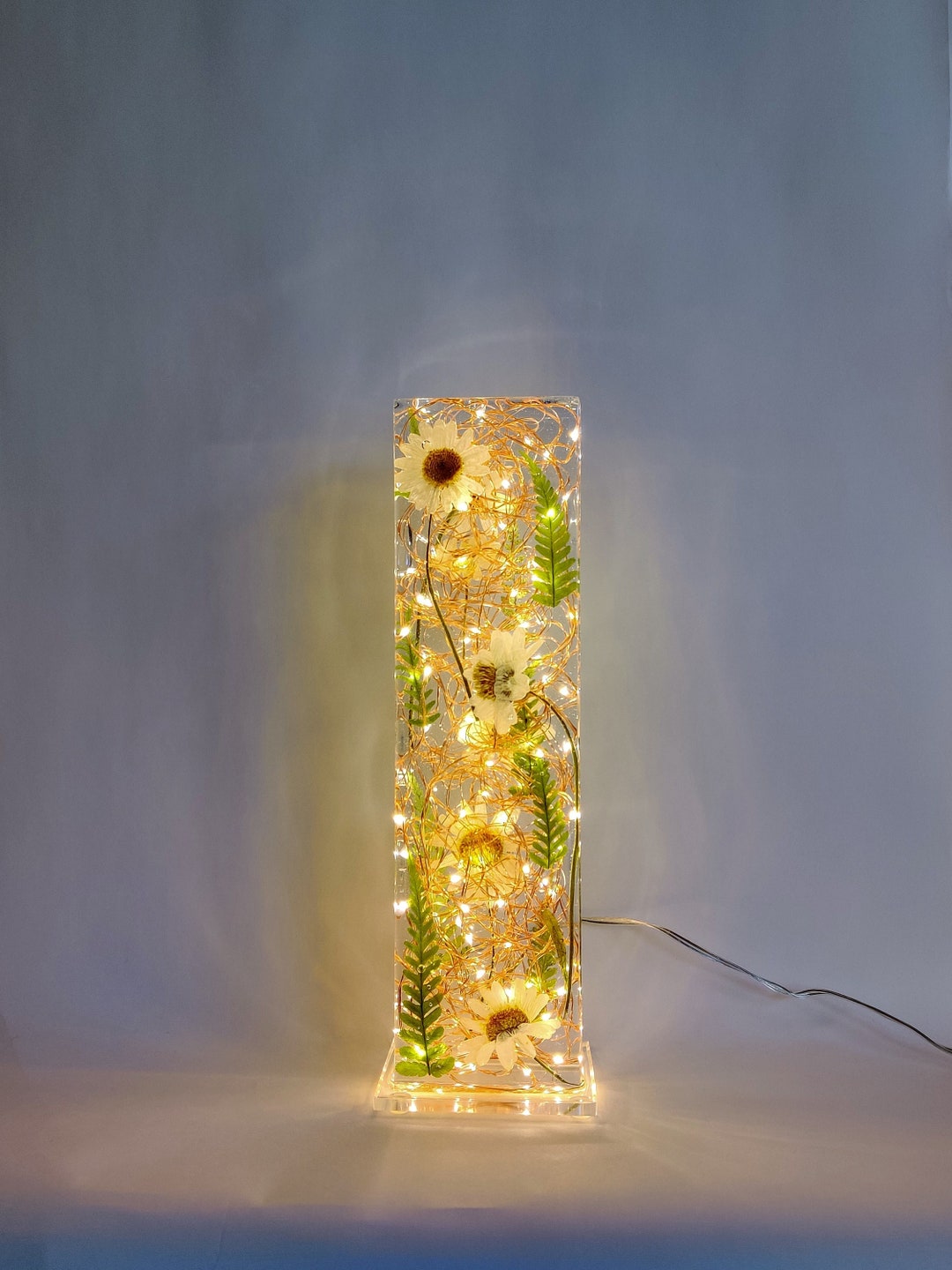 Daisy and Fern Light Sculpture Daisy Resin Lamp Daisy Home Decor Fern ...