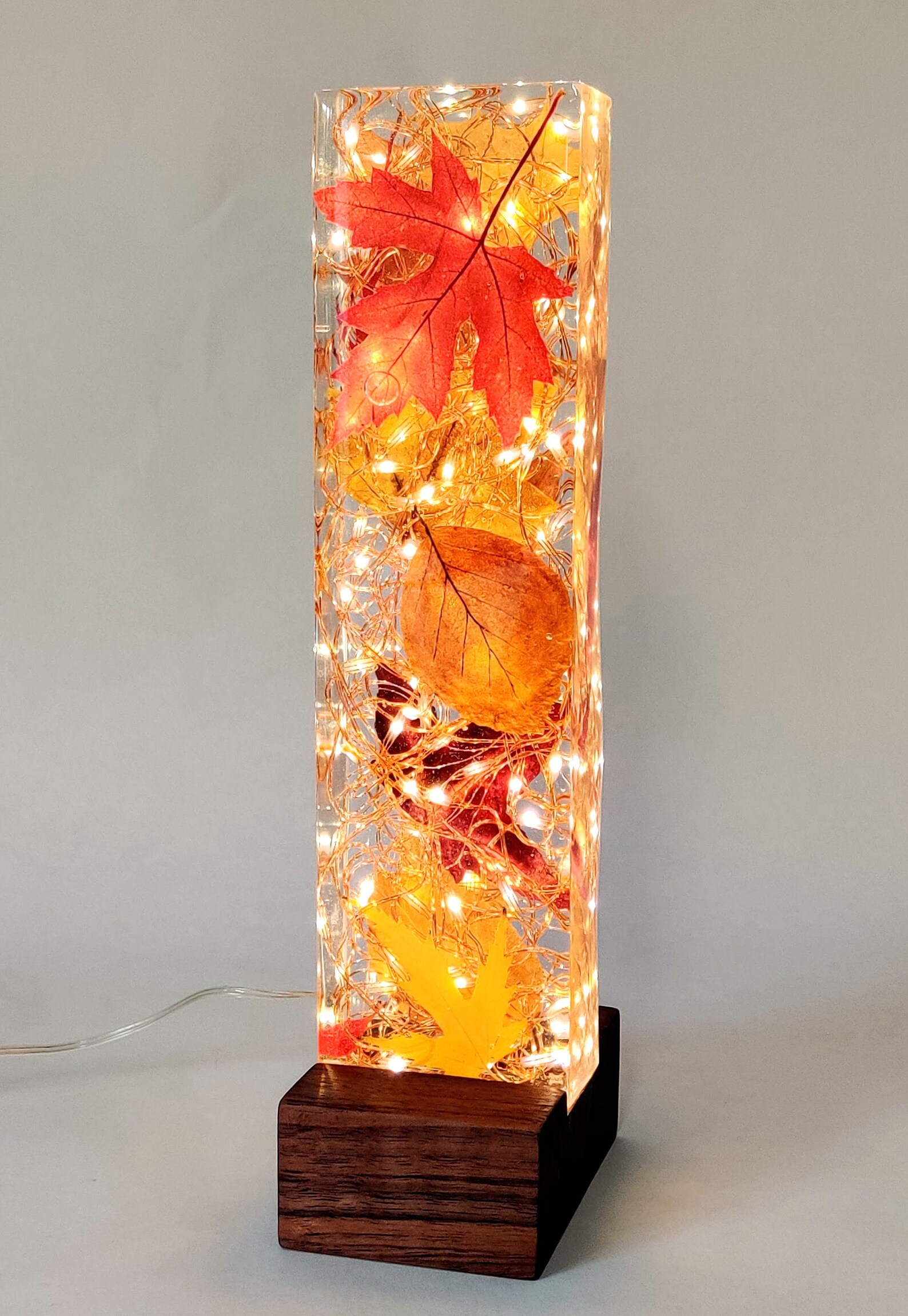 Autumn Leaf Resin Lamp With Walnut Base Fall Decor Pressed - Etsy UK
