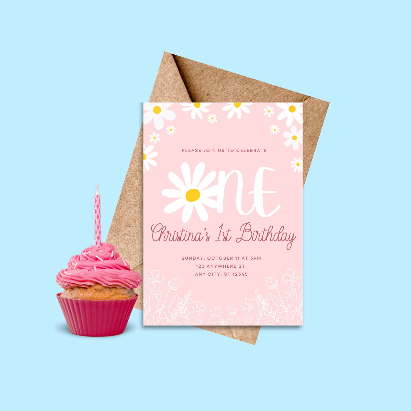 Daisy First Birthday Digital Download Boho Birthday Floral Invitation ...