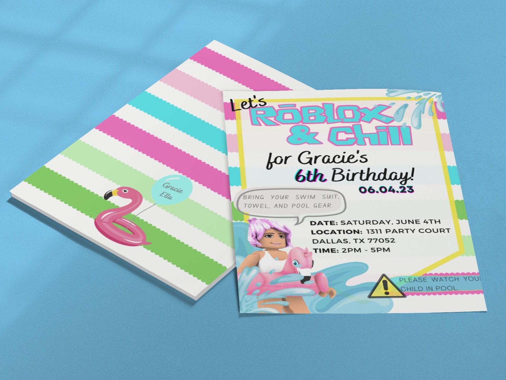 Girl Gamer Birthday Invitation for Gamer Pool Party, Video Game Pool ...